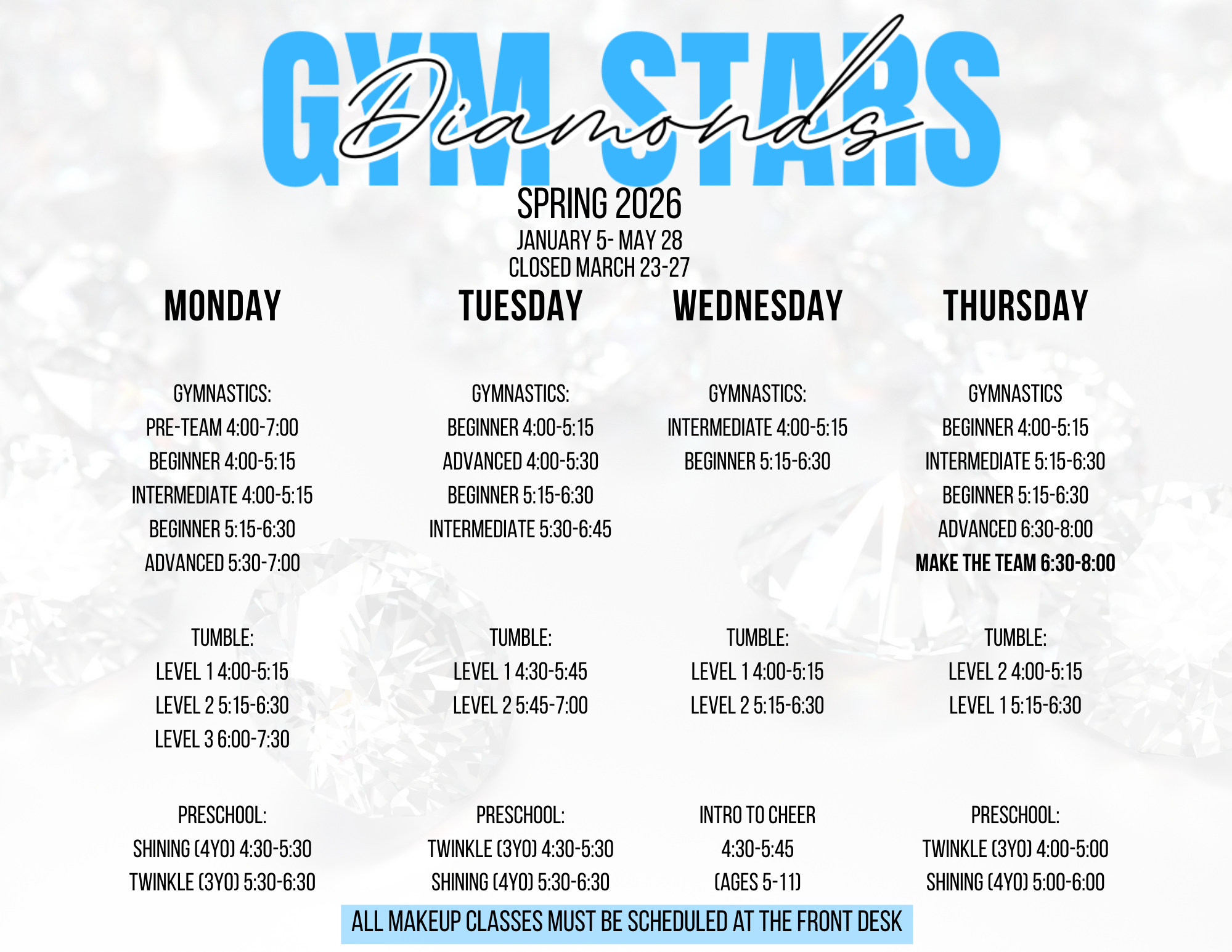 Recreational Class Schedules
